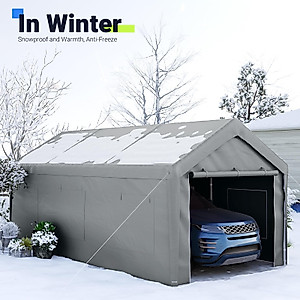 Quictent 12x20 ft Carport with Roll-up Ventilated Windows, Anti-Snow Car Port Heavy Duty Car Canopy RV Carport Canopy Portable Garage Shelter Boat Shelter with 4 Reinforced Steel Cables-Grey
