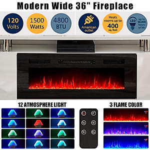 AMERLIFE Electric Fireplace with Remote Control, 36" Fireplace Heater Controlled Separate Flame, Heat for Living Room or Bedroom, Black