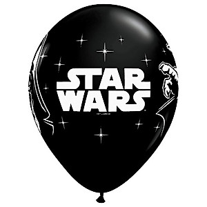 Qualatex Star Wars Biodegradable Latex Balloons Onyx Black with White Prints All-Around of Darth Vader and Yoda, 11-Inch Round (12-Units)