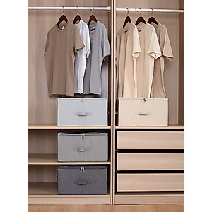 iwill CREATE PRO Collapsible Rigid Storage Bins with Lid, Shelves Clothes Storage Cubes, Tide Up Your Wardrobe, Beige, Set of 2