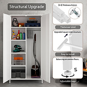 MIOCASA Metal Armoire, Wardrobe Closet Cabinet with 1 Hanging Rod and 4 Shelves Steel Storage Locker Clothes Organizer for Bedroom, Changing Room, Laundry Room, Office - White
