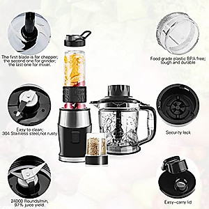 Blender for Shakes and Smoothies,3 in 1 Nutri Blender and Food Processor Combo,Ice Smoothies Maker,Mixer Blender/Chopper/Grinder with 19-oz Portable Bottle,1.5L Chopper Capacity,easy to Clean