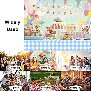 LIKAJON 6 Pack Blue and White Checkered Tablecloth, Blue Plastic Table Cloths for Parties Disposable, 54 x 108 inch Waterproof Rectangular Blue Gingham Camping Tablecloth for Birthday, Party, Picnic