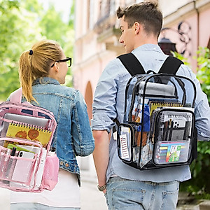 Large Clear Backpack Heavy Duty PVC Plastic Backpack Transparent Book Bag See Through Work Bag for Stadium, School, Travel, College (Black)