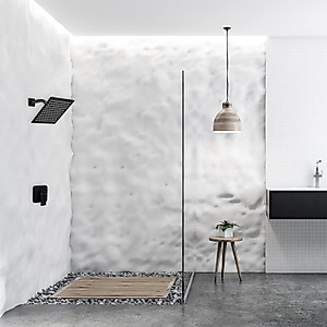 Black Shower Faucet GGStudy Single Function Shower Trim Kit with Rough-in Valve Shower Set Bath Rainfall Shower Faucet System 8inch Square Stainless Steel Metal Shower Head