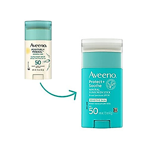 Aveeno Protect + Soothe Mineral Sunscreen Stick for Sensitive Skin, SPF 50, Water-Resistant for 80 minutes, Face & Body Sunscreen with Zinc Oxide & Oat, Fragrance-Free, Travel Size, 1.5 OZ