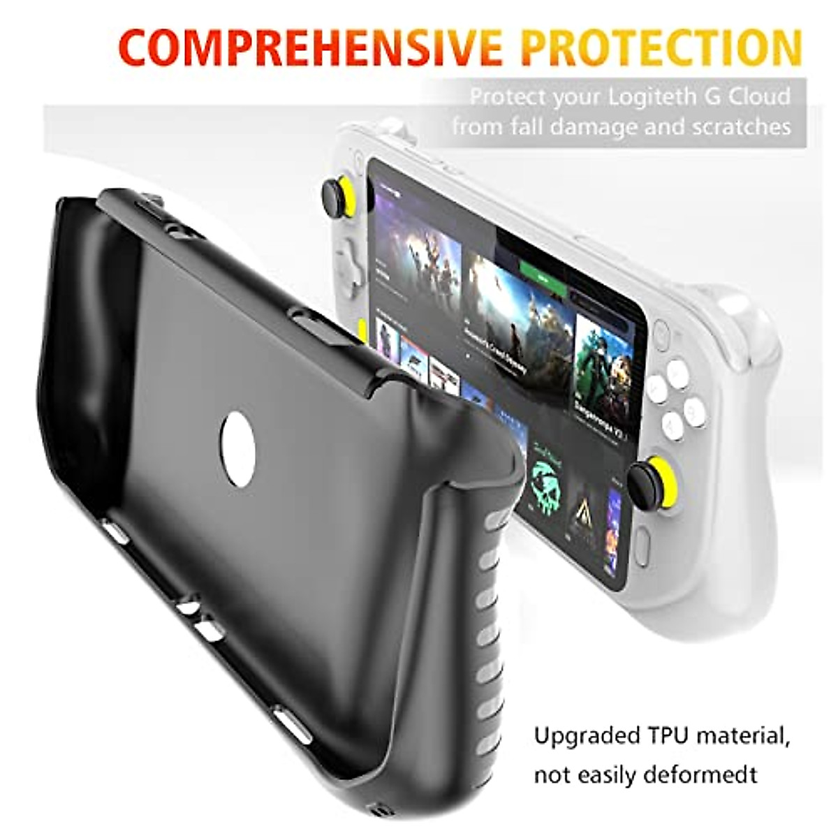 Keruixin Soft TPU Carrying Case Replacement Back Cover for Logitech G Cloud Gaming Handheld (Black)