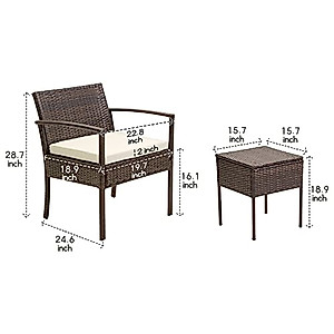 FHFO Patio Furniture Set 3pcs Patio Conversation Set Outdoor Furniture Outdoor Patio Furniture Set Table and Chairs with Cushions for Garden Balcony Backyard Porch Lawn