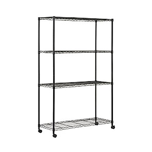 Sandusky MWS481872 4-Tier Mobile Wire Shelving Unit with 2" Nylon Casters, 4 Wire Shelves, Black, 72" Height x 48" Width x 18" Depth
