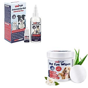 UNIPUP Dog Eye Wash & Eye Drops and Dog Eye Wipes Kit