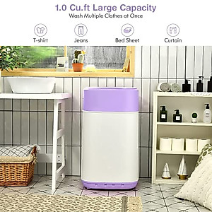 Mayjooy Portable Washing Machine, 8lbs Full-Automatic Washer and Spinner Combo w/6 Programs, 6 Water Levels & Built-in Drain Pump, 2-in-1 Compact Laundry Washer for RV/Dorm/Apt (Purple)