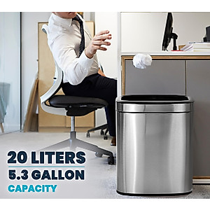 Alpine 20 Liter /5 Gallon Trash Can Open Top - Slim Stainless Steel Trash Can No Lid, Modern Silver Metal Wastebasket, Narrow Trash Can with Removable Trash Bin for Office Desk, Kitchen, Bathroom