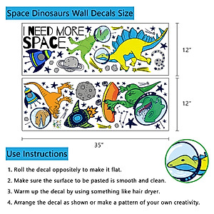 Yovkky Boys Space Dinosaurs Astronauts Wall Decal, Peel Stick Funny Dino Animal Planet Sticker Nursery Rocket Spaceship Decor, Home Baby Room Decorations Kids Bedroom Playroom Art Party Supply Gifts