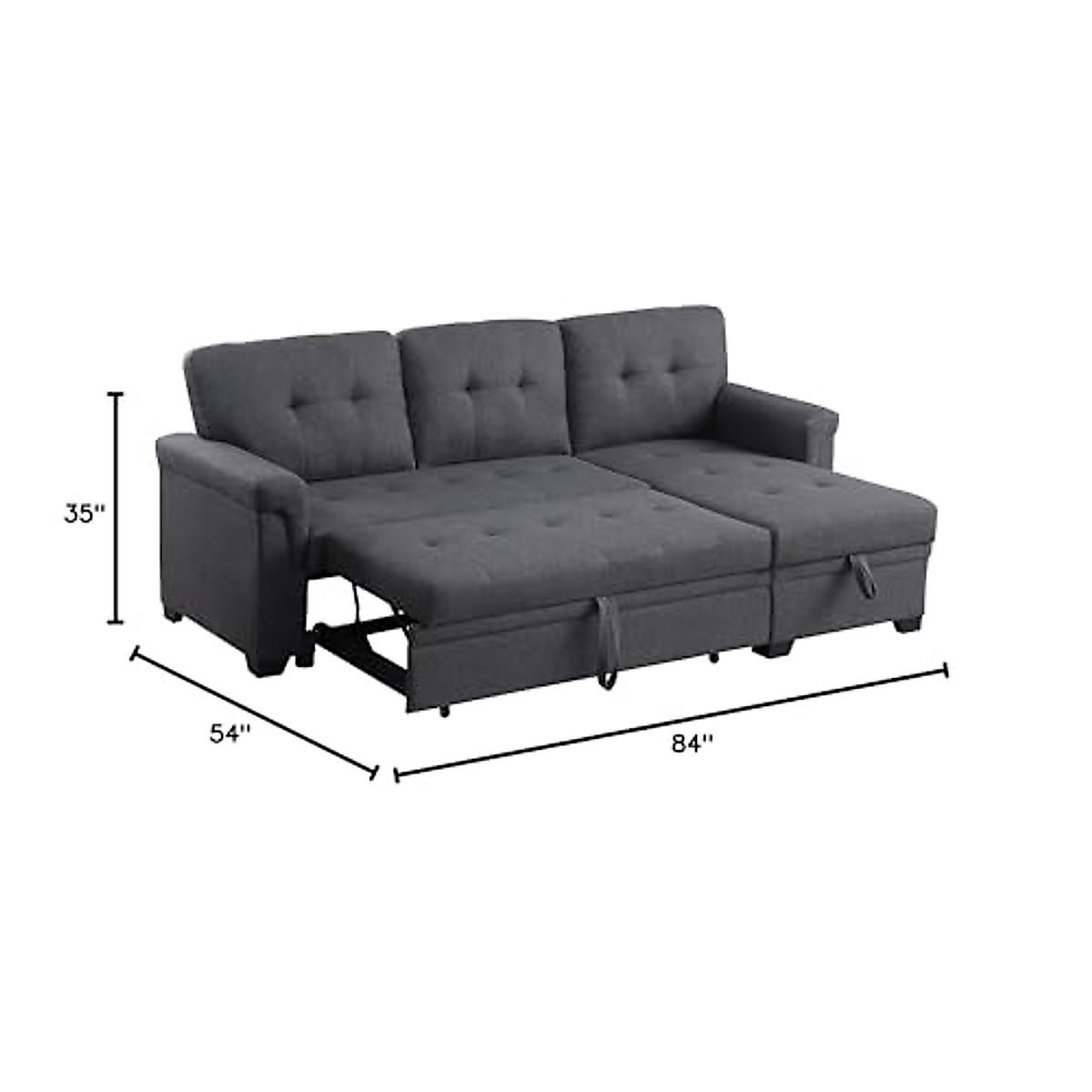 SONGG 84'' L-Shape Convertible Sleeper Sectional Sofa with Storage Chaise and Tufted Cushions, 3 Person Linen Upholstered Reversible Corner Couch w/Pull-Out Bed, for Living Room, Apartment