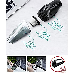 Car Vacuum Cleaner, DC 12V Portable Handheld Car Vacuum for Wet and Dry Cleaning， Strong Suction & 3 Attachments Fit Car Interior Cleaning, Black