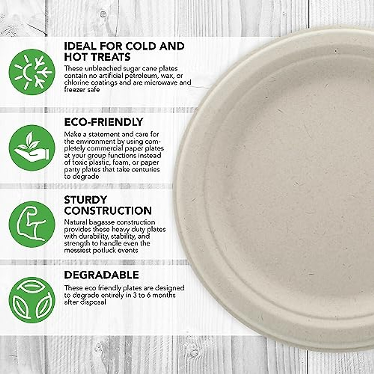 Leste Disposable Bagasse Paper Plates, Heavy-Duty Party Plates, 100% Compostable, Made of Natural Sugarcane Fibers - Biodegradable Paper Plates (Natural - Round, 9 Inch - 50 Count)