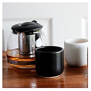 roro Hand Molded Ceramic Stoneware Tea and Coffee Serveware Matte Black Sipper Cups, Set of 2