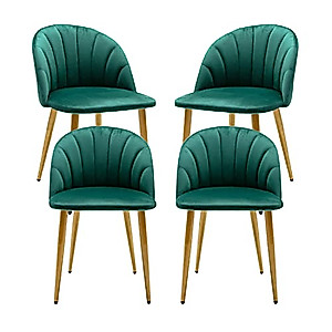 Nrizc Modern Velvet Dining Chairs Set of 4, Mid Century Modern Upholstered Accent Leisure Chairs with Metal Legs, for Living Room/Bedroom/Kitchen/Vanity (Green)