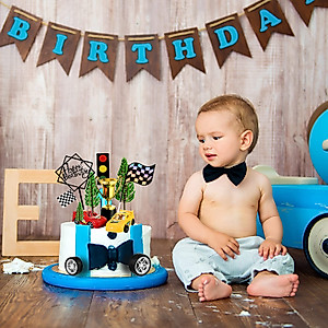 Yulejo 38 Pcs Racing Car Cake Decoration with Race Car Cake Topper Wheel Checkered Racing Flag Cupcake Topper Black Birthday Cake Topper Race Car Birthday Party Supplies Car Themed Party Favor for Kid