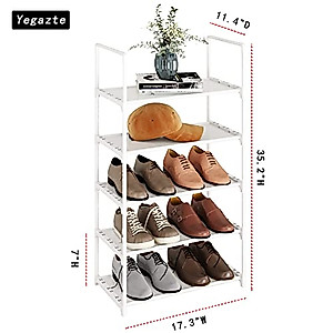 Yegazte 5-Tier Stackable Shoe Rack, Narrow Shoe Stand for 10-12 Pairs Shoe and Boots Organizer Storage Shelf Space Saving for Closet, Entryway and Hallway(White)