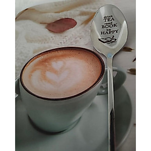 Tea Book Gifts Spoon for Women Men Drink Tea Read Book be Happy Spoon for Daughter Friends Tea Book Lover Gift for Teen Christmas Birthday Gifts for Tea Book Lover Spoons