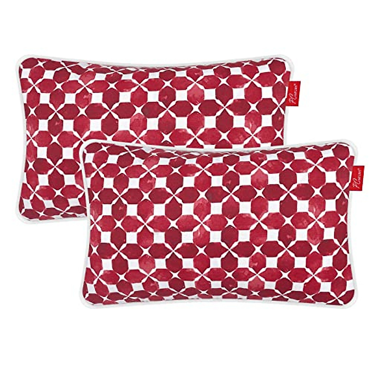 Pcinfuns Outdoor/Indoor Decorative Lumbar Pillows with Insert,Grid Red Throw Pillow Covers 20x12 Inch Cushions for Patio Furniture,Set of 2