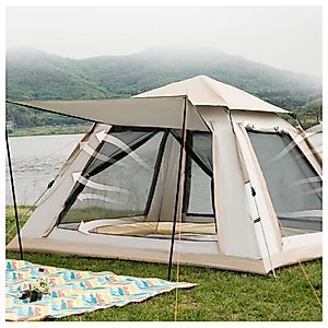 Pop Up Tent Pop Open in Three Seconds,Double Doors and Four Windows Quick Erect Tent, Firm and Stable Backpack Tent, Ideal for Camping in The Garden 4 People