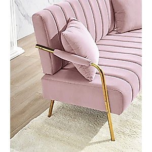 Majnesvon 61" Modern Velvet Loveseat Sofa,Upholstery Love Seat Couches with Tufted Backrest,Golden Metal Legs,Accent Sofa for Living Room Bedroom Apartment Office (Pink)