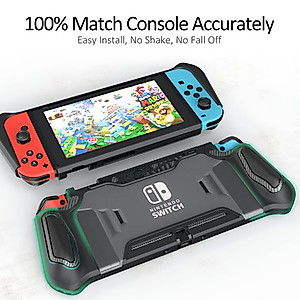LEYUSMART Protector for Nintendso Switch, Slim Heavy Duty TPU Cover, Comfortable Grip with HD Tempered Glass Screen Protector & 2 Thumb Caps Black