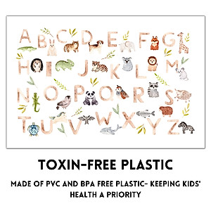 Disposable Placemats for Baby 60 Pack, 12"x18" Disposable Stick-on Placemats , Animal Alphabet Adhesive Placemats for Toddler, Baby Lead Weaning, Travel Baby Essentials