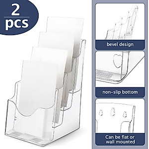 Crtiin 2 Pieces Acrylic Brochure Holder Brochure Display Stand 4 Tier Clear Pamphlet Flyer Holder Acrylic Magazine Holder Clear Acrylic Organizer for Wall Mount or Countertop (6 x 9 Inch)