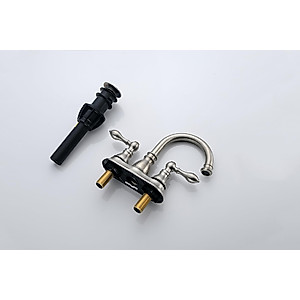 Derengge 2 Handle Brushed Nickel Bathroom Sink Faucet 3 Hole Faucet with Overflow Pop up Drain,360° Swivel Spout 4 Inch Centerset Bathroom Faucet without Supply Hoses,Meets cUPC NSF 61-9 AB1953,2 Pack