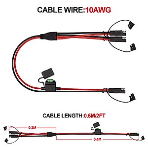 iGreely 10 Gauge SAE Spliiter Extension Cable with SAE Polarity Reverse Adapter 1 to 2 Splitter Connector with Inline Fuse Holder 30A for Solar Panel Automotive RV Portale Power Station 10AWG