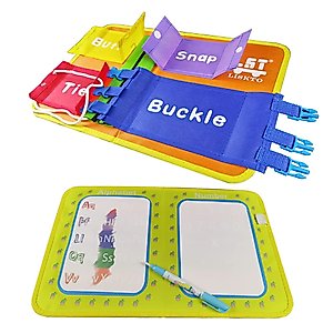 Montessori Toys Busy Board Shoe Tie Practice for Kids: Gift for Toddlers Learn to Tie, Buckle, Lace, Zip, etc.Lead to Independence,Activity Board with Alphabet and Number Tracing