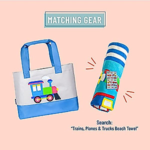 Wildkin Tote Bag for Kids & Adults, Measures 19.5 x 13 x 4.5 Inches, Polyester Fabric Travel Tote Bags, Two Durable Carrying Handles with Moisture-Resistant Interior Lining (Trains, Planes & Trucks)