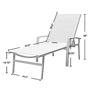 Nuu Garden Aluminum Patio Chaise Lounge All-Flat 5 Positions Chaise Lounge Chairs with Armrests All Weather for Outdoor, Patio, Garden, Poolside, Beach, White