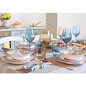 Euro Ceramica Duomo 16 Piece Stoneware Dinnerware Set, Service for 4 – Thanksgiving-Fall-Summer Dishes - Floral Design, Multicolor