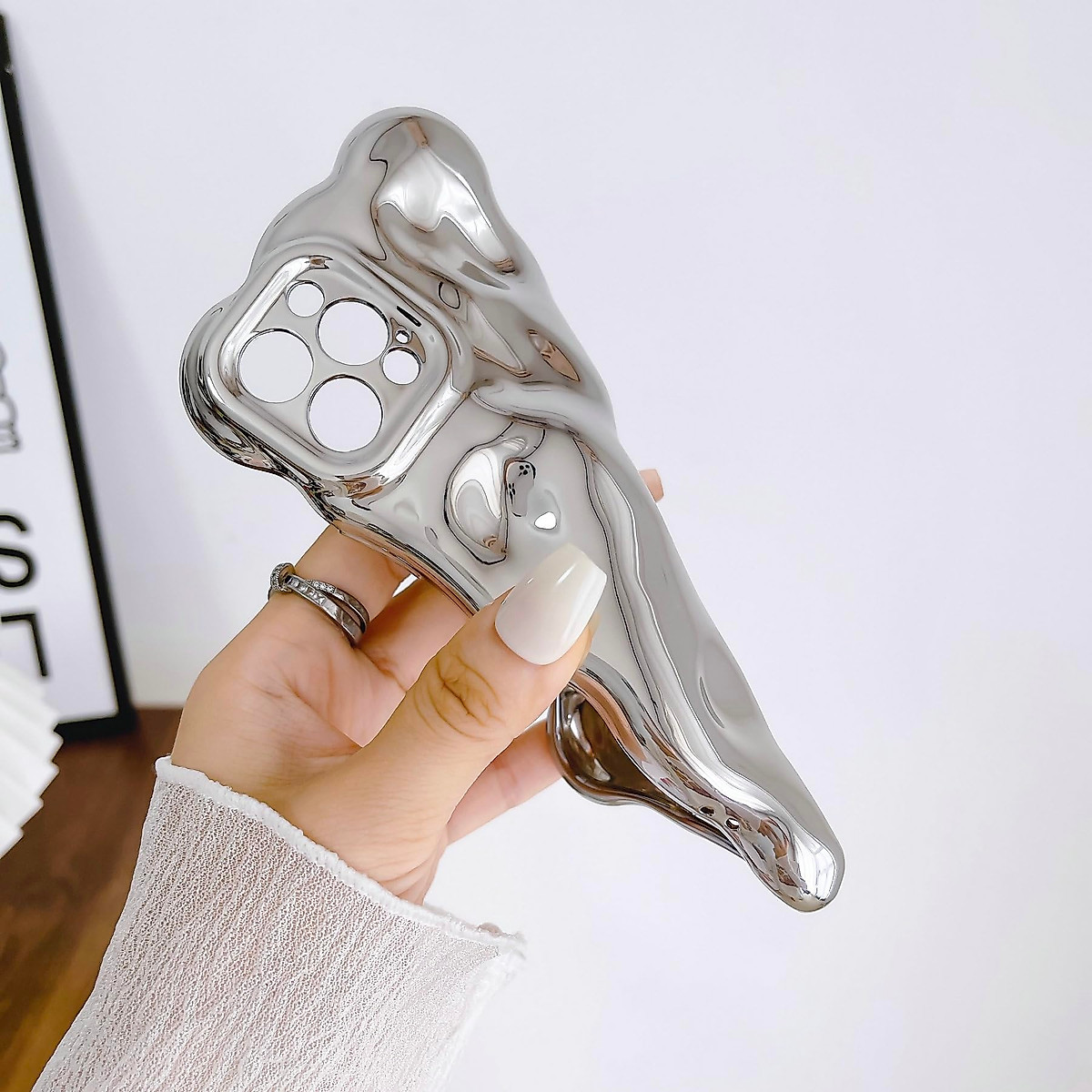 JANDM Case for iPhone 14 Pro Max,3D Wave Bubble Shape Ripple Chrome Pattern Soft Non-Yellowing Bumper Case Glitter Shiny Camera Shockproof Women Girls Cover Case for iPhone 14 Pro Max -Silver