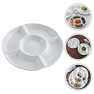 DOITOOL Divided Serving Dish Plastic Melamine Round Relish Platter Tray Appetizer Compartment Bowl for Chips Dip Veggies Candy Snacks