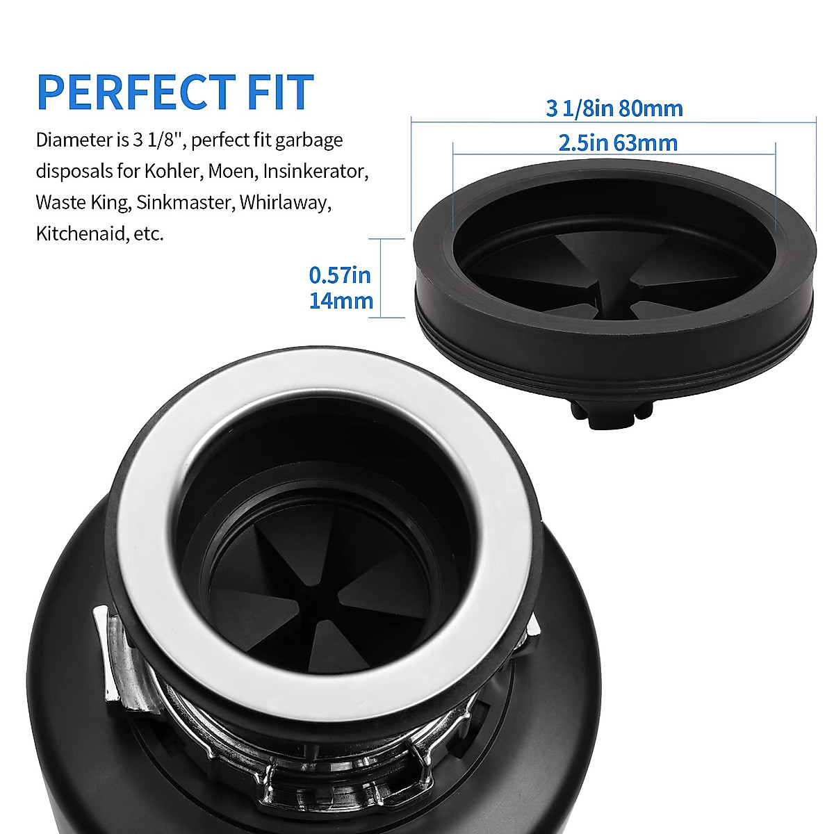 RQYEKDO 2-Pcs Garbage Disposal Splash Guards Sink Baffle, 3 1/8 Inch Food Waste Disposal Accessories Drain Plugs,Garbage Disposal Cover for Waste King, Whirlaway and GE Models