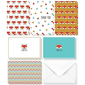 Pipilo Press Cute Thank You Cards with Envelopes for Baby Shower, Fox Designs (4x6 In, 48 Pack)