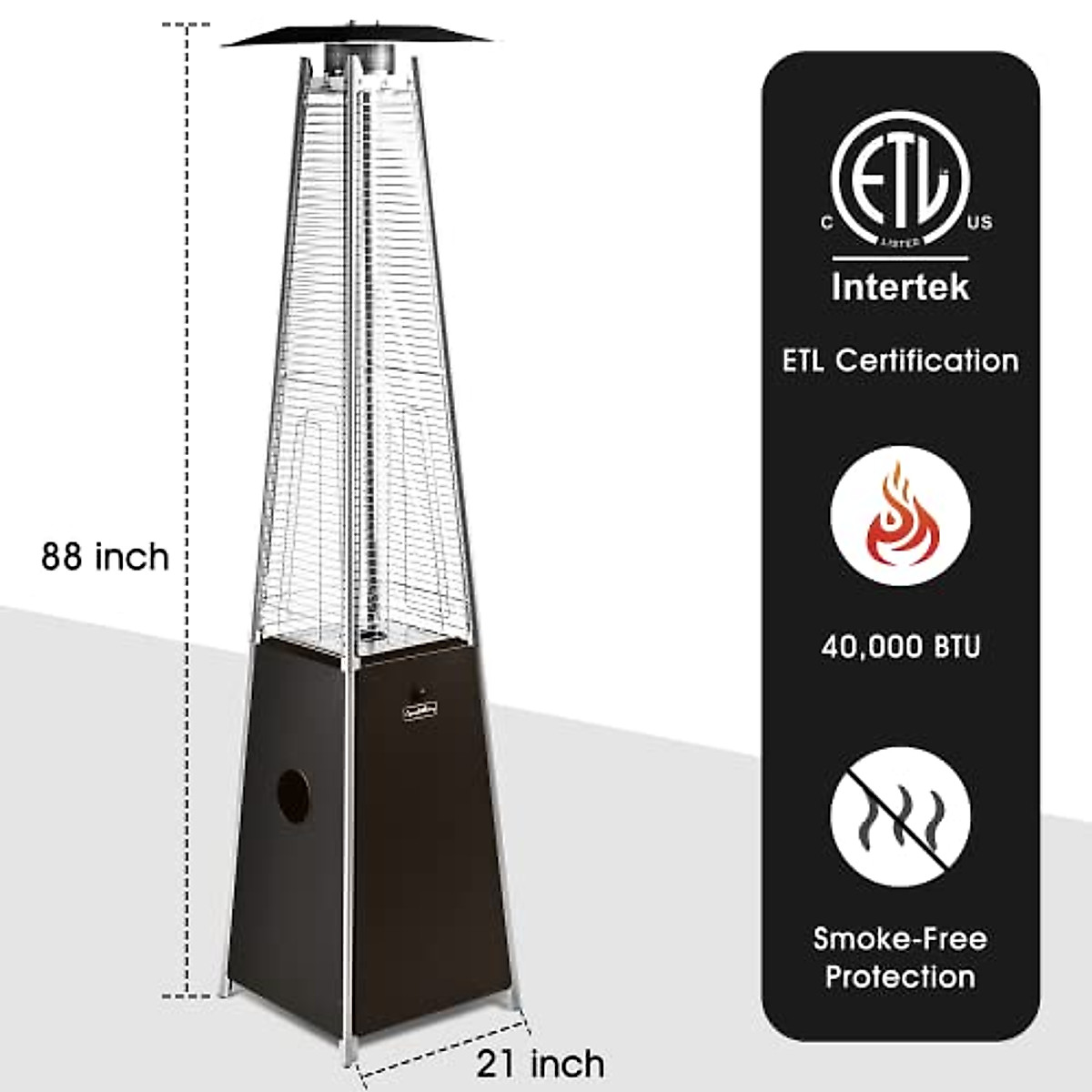 Legacy Heating Pyramid Patio Heater, 40000BTU Outdoor Patio Heater, Quartz Glass Tube Propane Heaters for Patio with Wheels, Triple Protection System, for Patio Backyard Garden Pool, Mocha