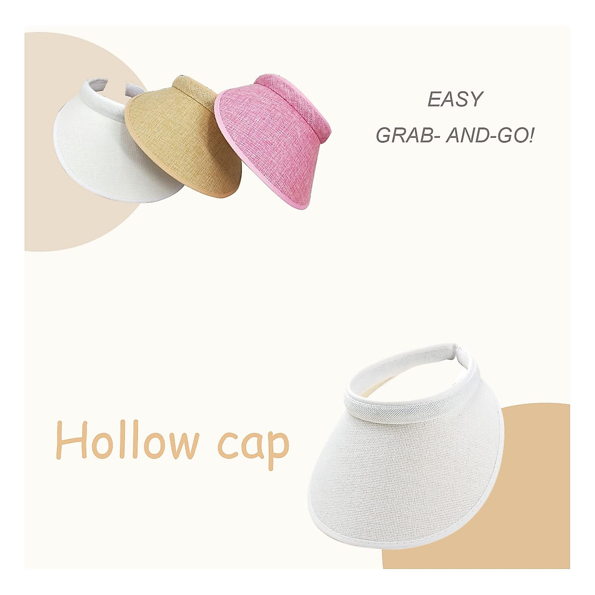 jecvxor Cloth Covered Slip-On Visor for Women, Adjustable Cap Sports Sun Visors for Men, Women's Clip On Golf/Tennis/Running Visor Hat (White)