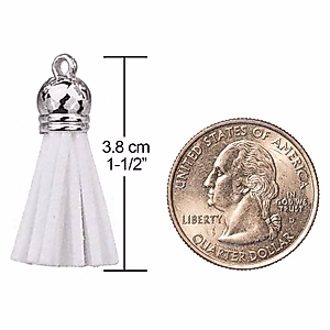 Keychain Tassels Leather Tassel Pendants with Silver White Caps,Tassel Charm for Jewelry Making Keychain Bracelets Ring Crafts -30pcs(1-1/2 inch,Blue) (White)