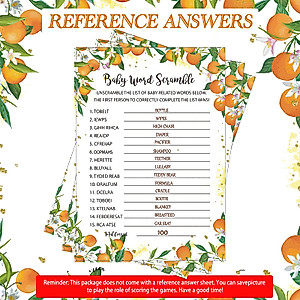 Yinder 145 Pieces Baby Shower Games for Boy or Girl Game Activities Cards with 20 Pencils Includes Baby Bingo Description and Wishes Guess Who Baby Price is Right, Word Scramble Game(Orange Style)