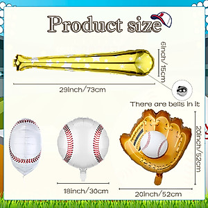 18 Pieces 18 Inch Baseball Balloons Baseball Foil Balloons 20 Inch Baseball Glove Jumbo Balloons 30 Inch Baseball Bat Balloons for Birthday Sports Theme Party Decoration Photo Props Supplies