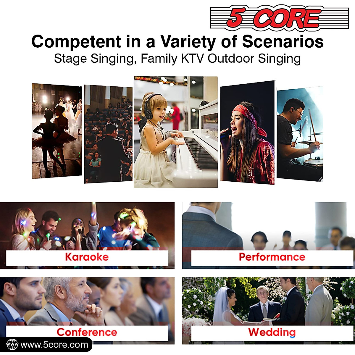 5 CORE Karaoke Microphone Dynamic Vocal Handheld Mic Cardioid Unidirectional Microfono w On and Off Switch Includes XLR Audio Cable for Singing Public Speaking & Parties PM 625
