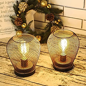 JHY DESIGN Set of 2 Metal Cage LED Lantern Battery Powered,Cordless Accent Light with LED Edsion Style Bulb.Great for Weddings,Parties,Patio,Events for Indoors Outdoors（Diamond Shape)
