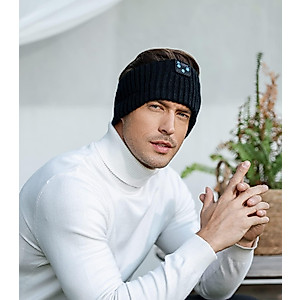 Fulext Sleep Headphones Bluetooth Beanie Headband, Wireless Ear Muffs Winter Knit Headphone Headband Ear Warmers Christmas Stocking Stuffers Gifts for Women Men Dad Mom Friend Teens Him Her, Black