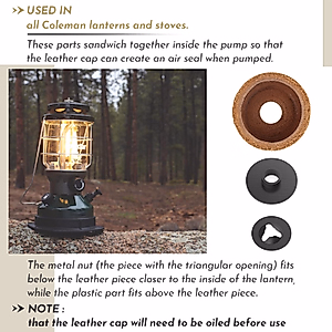 3000005094 For Coleman Lantern Stove Pump Cup Replacement Kit with Leather Pump Cap,Metal Nut and Plastic Cap for Air Seal (Compatible with Coleman Multiple Models)-2 Pack